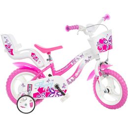 DINO BIKES Kinderfahrrad &raquo;12" Flappy Kinderfahrrad M&auml;dchen stabiler Stahl-Rahmen St&uuml;tzr&auml;der&laquo; 1 Gang mit St&uuml;tzr&auml;dern, Korb und Puppensitz pink 22cm, 12 Zoll (