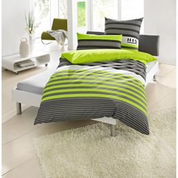 OTTO home Bettw&auml;sche &raquo;Majoran&laquo; 2 gestreifte Bettw&auml;sche, Marke H.I.S by OTTO home gr&uuml;n Linon, Obermaterial: 100% Baumwolle B/L: 135cm x 200cm, 1 Stk., 