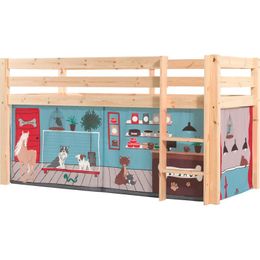 Vipack Spielbett &raquo;Pino, Kiefer massiv, mit Rolllattenrost u. Textil-Set, Made in Europe&laquo; B/H/T ca. 210x114x106cm, mit Leiter und Absturzschutz, verschiedene 