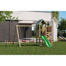 Fungoo Spielturm &raquo;Chester&laquo; mit Schaukel & Rutsche braun Holz, Metall, Polyethylen Einheitsgr&ouml;&szlig;e