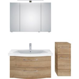 Badm&ouml;bel-Set &raquo;6005 Sprint 3-teilig, Keramik-Waschtisch mit LED-Spiegelschrank&laquo; 4 Stk. tlg. braun Holzwerkstoff B/H/T: 128cmcm x 200cmcm x 51,5cmcm