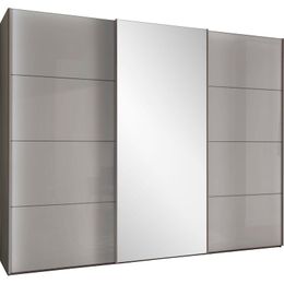 Wiemann Schwebet&uuml;renschrank &raquo;Kos&laquo; mit Spiegelt&uuml;r und Schattenfuge grau Glas, Holzwerkstoff B/H/T: 246,3cm x 236cm x 67cm, T&uuml;ren: 3 Stk.