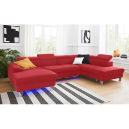COTTA Wohnlandschaft &raquo;Komaris U-Form, B: 320 cm&laquo; mit Kopfteilverstellung, optional Schlaffunktion, Bettkasten & Licht rot Microfaser PRIMABELLE (100% 