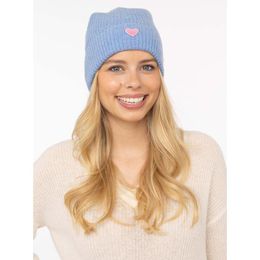 Zwillingsherz Damen Beanie &raquo;Beanie with Heart-Patch&laquo; Rippstrick, mit breitem Umschlag, w&auml;rmend blau Einheitsgr&ouml;&szlig;e