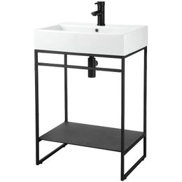 Welltime Waschtisch &raquo;Loft&laquo; Badm&ouml;bel, schwarz, mit Keramikwaschbecken, Breite 60cm schwarz B/H/T: 60cm x 76,5cm x 42cm