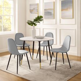 OTTO home Essgruppe &raquo;Eadwine, Sitzgruppe Esstisch plus 4 Esszimmerst&uuml;hle&laquo; Esstisch plus 4 Esszimmerst&uuml;hle grau Samtvelours, Marmorfarben/hellgrau