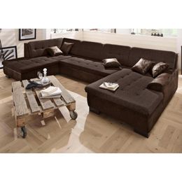 Home Affaire Wohnlandschaft &raquo;BERGEN 364x106x83 cm, elegantes Design&laquo; whlw. mit Bettfunktion, U-Form braun B/H/T: 364cm x 83cm x 106cm, Microfaser 