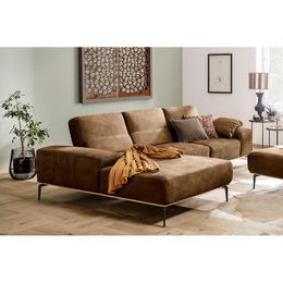 W.Schillig Ecksofa &raquo;run, Designsofa mit tollem Sitzkomfort, bequem, L-Form&laquo; mit Holzsockel, F&uuml;&szlig;e in Schwarz pulverbeschichtet, Breite 299 cm braun 