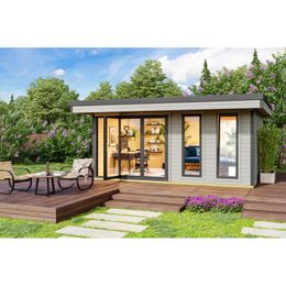 Lasita Maja Gartenhaus &raquo;DOMEO 8 CARBONGRAU/ANTHRAZIT&laquo; Fundamentmass 5000 x 4000, Carbongrau grau Massivholz Fu&szlig;boden im Gartenhaus, ohne 