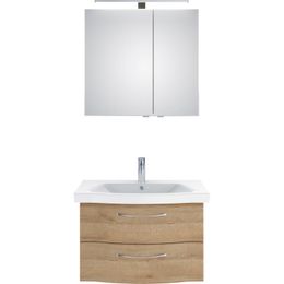 Badm&ouml;bel-Set &raquo;6005 Sprint 2-teilig, Keramik-Waschtisch mit LED-Spiegelschrank&laquo; 2 Stk. tlg. braun Holzwerkstoff B/H/T: 82cmcm x 200cmcm x 46cmcm