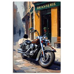 Artland Wandbild &raquo;Eine parkende Harley vor einem Brasserie&laquo; 1 Stk. tlg. als Alubild, Leinwandbild, Poster, Wandaufkleber in verschied. Gr&ouml;&szlig;en B/H/T: 60cm x 