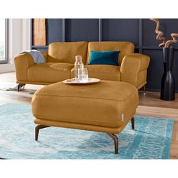 W.Schillig Hocker &raquo;montanaa&laquo; mit Metallf&uuml;&szlig;en in Bronze pulverbeschichtet, Breite 71 cm gelb B/H/T: 71cm x 42cm x 71cm, Longlife Xtra-Leder Z69