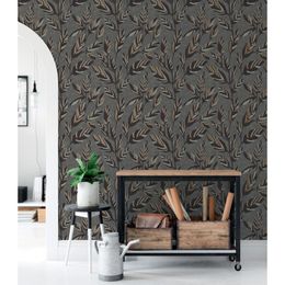 A.S. Cr&eacute;ation Vliestapete &raquo; Attractive 3 Bl&auml;tterranken&laquo; botanisch nat&uuml;rlich aufgesch&auml;umt gl&auml;nzend, fein strukturiert braun Vlies B/L: 0,53m x 10,05m, Rollen: 1