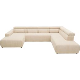 DOMO collection Wohnlandschaft &raquo;BRANDON belastbar bis 140 kg/Sitz, 359x228 cm, U-Form&laquo; ohne Sitztiefenverstellung, Cord, creme beige Kunstleder 