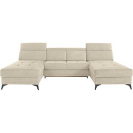 OTTO home Wohnlandschaft &raquo;Cardiz U-Form&laquo; inkl.Kopfteilverstellung und Federkern wahlweise mit Schlaffunktion beige Webstoff (100% Polyester);Luxus-