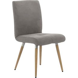 K+w Komfort & Wohnen K+W Komfort & Wohnen 4-Fu&szlig;stuhl &raquo;6411&laquo; () mit Sitzsteppung, Edelstahlgriff am R&uuml;cken, Massivholzbeine grau B/H/T: 48cm x 90cm x 62cm, Microfaser 520
