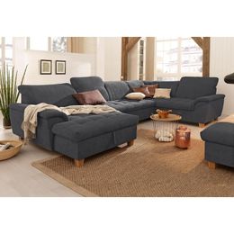 Home Affaire Wohnlandschaft &raquo;Lyla U-Form&laquo; wahlweise mit R&uuml;ckenfunktion und zus&auml;tzlich mit Bett + Bettkasten grau Feinstruktur weich (100% Polyester);