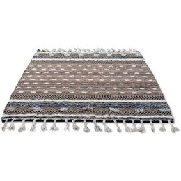 Tom Tailor HOME Wollteppich &raquo;Vintage Funky Nature&laquo; rechteckig 5 mm H&ouml;he reine Wolle, handgewebt, mit Fransen beige Wolle B : 140cm 1 Stk., 5mm, L: 