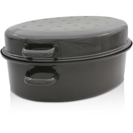 Kr&uuml;ger Br&auml;ter &raquo;Gansbr&auml;ter mit Tropfdeckel&laquo; 1 Stk. tlg. Emaille schwarz 10 l + H&ouml;he 13,5cm