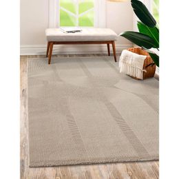 MERINOS Teppich &raquo;Sign 1904&laquo; rechteckig 12 mm H&ouml;he Hoch Tief Struktur, Geometrisch, 100% recyceltem Polyester, Wohnzimmer beige Polyester B : 120cm 1 