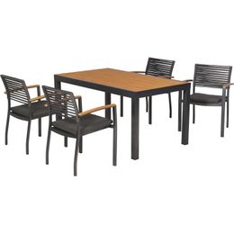 Merxx Garten-Essgruppe &raquo;Parella&laquo; Set, 9 tlg. inkl. 4 Stapelsessel, 4 Auflagen, 1 Tisch braun Aluminium B/H/T: 61cm x 53,5cm x 53cm