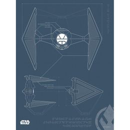 Komar Bild &raquo;Star Wars Blueprint Sith TIE-Fighter&laquo; Star Wars 1 Stk. tlg. Wandbild zur Dekoration im Kinderzimmer - ohne Rahmen schwarz-wei&szlig; Holz, Papier B/H/
