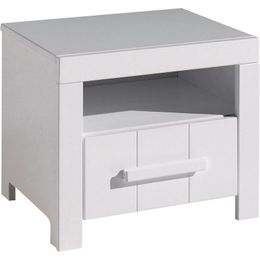 Vipack Nachtschrank Made in Europe, Nachtkonsole mit offenem Fach und 1 Schublade, Ausf. Wei&szlig; lackiert wei&szlig; Holzwerkstoff Wei&szlig;, B/H/T: 50cm x 42cm x 38cm, 
