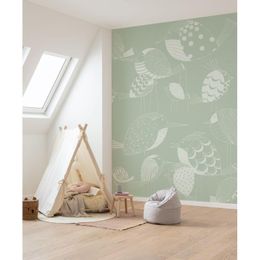 Komar Fototapete &raquo;Vlies Fototapete - Naive Birds - Gr&ouml;&szlig;e 200 x 250 cm&laquo; Motiv bedruckt glatt gr&uuml;n Vlies B/L: 2m, Rollen: 1