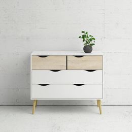 Home Affaire Kommode &raquo;Oslo, Aufbewahrung, Schubladenschrank, Stauraum&laquo; Sideboard mit 4 Schubladen, Vollholzbeine, Breite 99 cm, H&ouml;he 82 cm wei&szlig; 