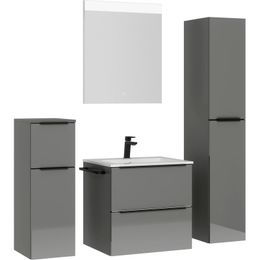 Nobilia Badm&ouml;bel-Set &raquo;Levere&laquo; vormontiert, mit Soft-Close, 4 Stk. tlg. grau B/H/T: 140cmcm x 169cmcm x 48,7cmcm, Griffe schwarz