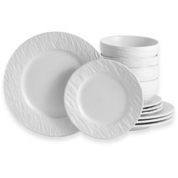 ECHTWERK Tafelservice &raquo;Teller Set, "New Modern"&laquo; Modernes Geschirrset in Schiefer-Optik, hochwertige Stoneware wei&szlig; Steinzeug 12 Stk.