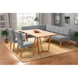 OTTO home Eckbankgruppe &raquo;Ponza Eckbank K&uuml;chenbank&laquo; Set, 4 Stk. tlg. Sitzgruppe Esszimmer St&uuml;hle Tisch und Bank bequem gepolstert grau langer Schenkel 