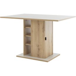 Esstisch &raquo;Belford&laquo; Ein Tisch mit Stauraum braun B/H/T: 120cm x 75cm x 80cm, Eiche Artisan Nachbildung / Melamine Uni Greige