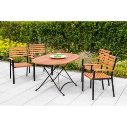 Merxx Garten-Essgruppe &raquo;Schlo&szlig;garten&laquo; 5 Stk. tlg. 4 Stapelsessel mit Klapptisch, Flachstahl braun FSC -zertifiziertes Massivholz, Stahl B/H/T: 59,5cm 