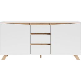 ByLiving Sideboard &raquo;Valentin&laquo; wei&szlig; Holzwerkstoff, Melamin B/H/T: 160cm x 76cm x 38cm, Wei&szlig; / Artisan Eiche, 3 Stk., 2 Stk.