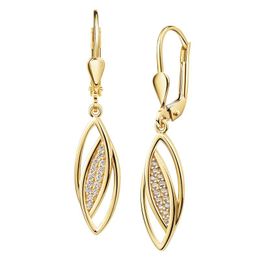 Firetti Damen Paar Ohrh&auml;nger &raquo;Schmuck Geschenk Gold 375 Ohrschmuck Ohrringe Blatt Tropfen Design&laquo; mit Zirkonia (synth.) Gelbgold 375