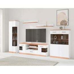 OTTO home Wohnwand &raquo;Ribe: 5teilig, Breite: 300cm,Fronten aus Massivholz,Korpus aus Melamin&laquo; 5 Stk. tlg. wei&szlig; Holz teilmassiv B/H/T: 300cmcm x 180cmcm 
