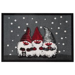 Hanse Home Fu&szlig;matte &raquo;3 Zwerge, T&uuml;rmatte&laquo; rechteckig 7 mm H&ouml;he Schmutzfangmatte, Outdoor, Rutschfest, Weihnachten, Waschbar, Innen grau Kunstfaser B : 