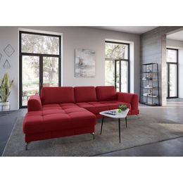 Sit & More sit&more Ecksofa &raquo;Bendigo L-Form&laquo; inklusive Sitztiefenverstellung, Bodenfreiheit 12 cm, in 2 Fu&szlig;farben rot B/H/T: 284cm x 84cm x 175cm, Samtoptik,mega