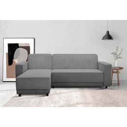 Ecksofa &raquo;Allie Schlafsofa 230 cm mit Relaxfunktion in der R&uuml;ckenlehne&laquo; Schlaffunktion (108/194,5cm), trendiger Cord o. pflegeleichter Velours grau 100