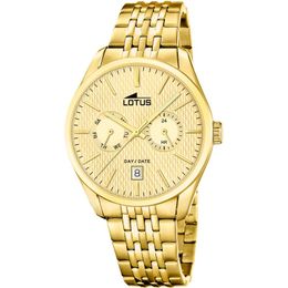 Lotus Herren Multifunktionsuhr &raquo;Multifuncion&laquo; Quarzuhr, Armbanduhr, Herrenuhr, Edelstahlarmband, analog, Tag gold Einheitsgr&ouml;&szlig;e
