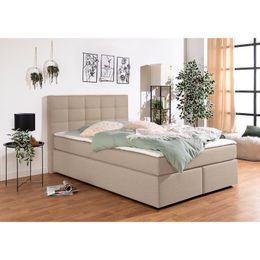 Home Affaire Boxbett &raquo;Carde&laquo; wahlweise mit Bettkasten, in H2, H3 & H4 erh&auml;ltlich beige Struktur ohne Bettkasten, Liegefl&auml;che B/L: 140cm x 200cm, H2 + 