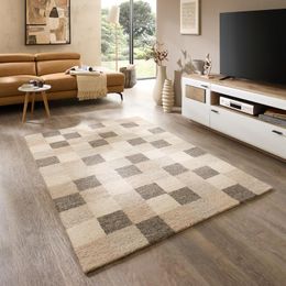 Theko Wollteppich &raquo;Origin Loop Karo&laquo; rechteckig 10 mm H&ouml;he handgetuftet, reine Schurwolle, kariert Schurwolle B : 170cm 1 Stk., 10mm, L: 240cm