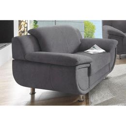 Trendmanufaktur Sessel &raquo;Rondo, Breite 121 cm, breite Armlehnen, F&uuml;&szlig;e chromfarben&laquo; Big-Sessel wahlweise mit Federkern, bequem grau NaturLEDER (echtes 