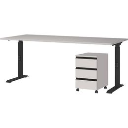 Germania B&uuml;rom&ouml;bel-Set &raquo;Lemont&laquo; 2 tlg. Set bestehend aus h&ouml;henverstellbarem Schreibtisch und Rollcontainer beige Holzwerkstoff, Kunststoff, Metall B/H