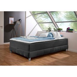 Home Affaire Boxspringbett &raquo;Vaasa&laquo; f&uuml;r Dachschr&auml;gen geeignet, inkl. Bettkasten und Topper grau Samtstoff, Liegefl&auml;che B/L: 140cm x 220cm, H2 + H2, 