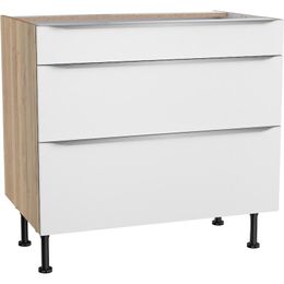 KOCHSTATION Unterschrank &raquo;KS-Aken&laquo; wei&szlig; wildeiche Nachbildung, B/H/T: 90cm x 87cm x 58,4cm