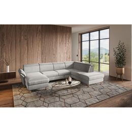 Home Affaire Wohnlandschaft &raquo;Calypso U-Form&laquo; wahlweise mit motorischer Relaxfunktion grau 100%Polyester B/H/T: 334cm x 85cm x 227cm, Flachgewebe, 
