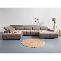 COTTA Wohnlandschaft &raquo;Orion U-Form, B: 409 cm&laquo; mit Kopfteilverstellung & 6 Nierenkissen grau 90% Polyester, 10% Polyamid B/H/T: 409cm x 73cm x 225cm, 