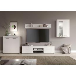 OTTO home Wohnwand &raquo;AOSTA, Breite 330cm, 4-teilige Wohn-Kombination&laquo; bestehend aus: Highboard, Lowboard, Wandboard & Vitrine, 4 Stk. tlg. wei&szlig; 